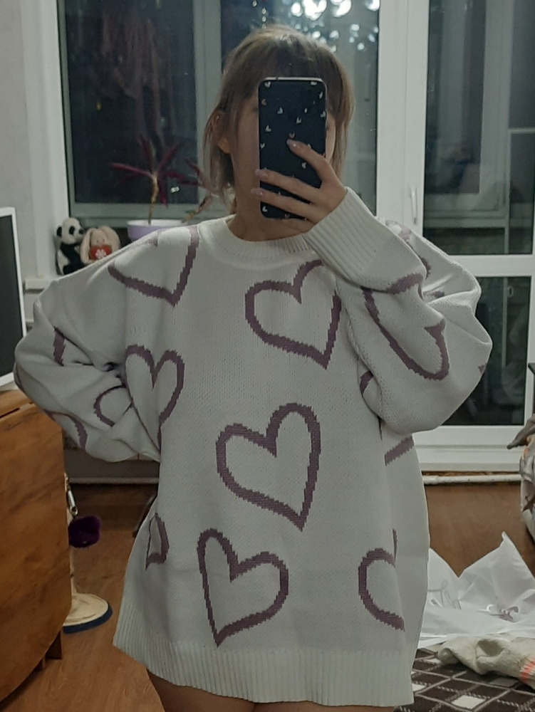 Свитер Женский BESTAMIN белый, розовый Шерсть, Акрил, размер 48, 52 Без ...