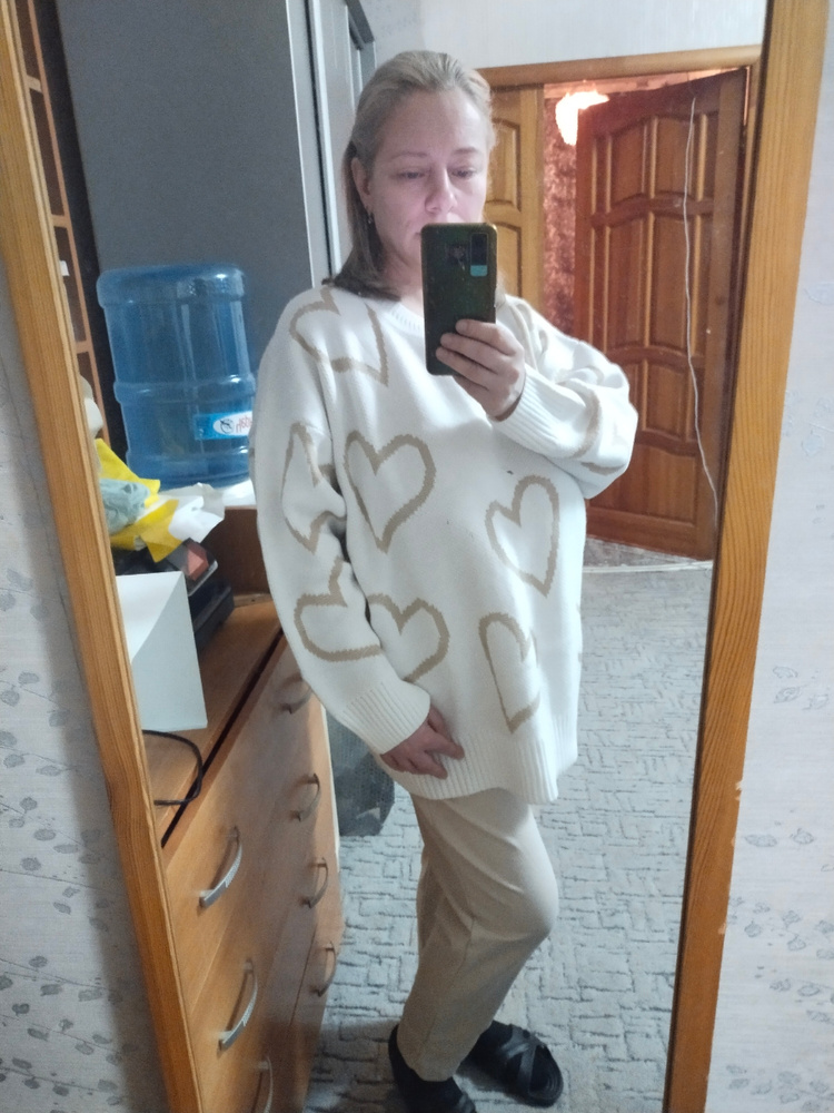 Свитер Женский BESTAMIN белый, розовый Шерсть, Акрил, размер 48, 52 Без ...