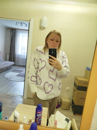 Свитер Женский BESTAMIN белый, розовый Шерсть, Акрил, размер 48, 52 Без ...