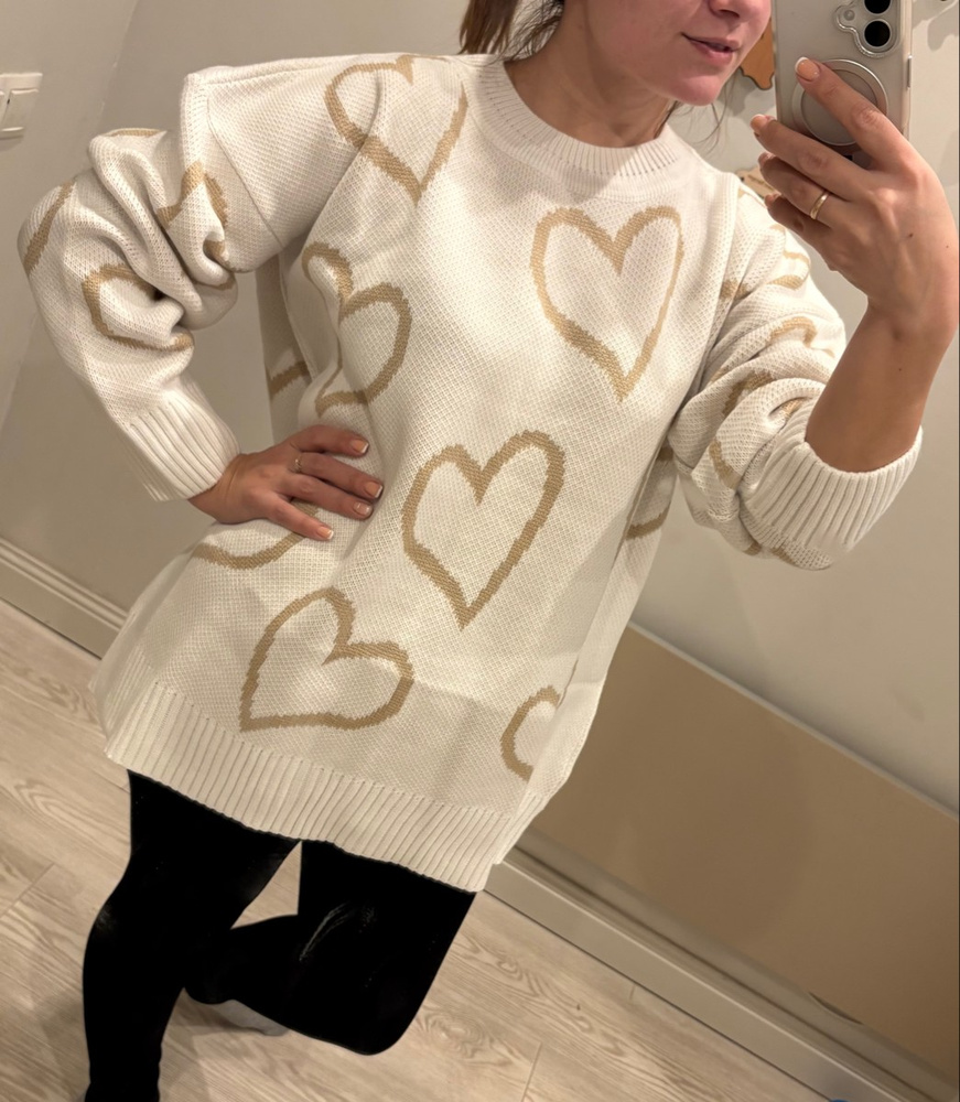 Свитер Женский BESTAMIN белый, розовый Шерсть, Акрил, размер 48, 52 Без ...