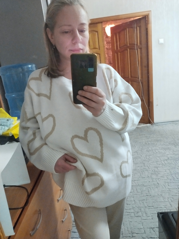 Свитер Женский BESTAMIN белый, розовый Шерсть, Акрил, размер 48, 52 Без ...