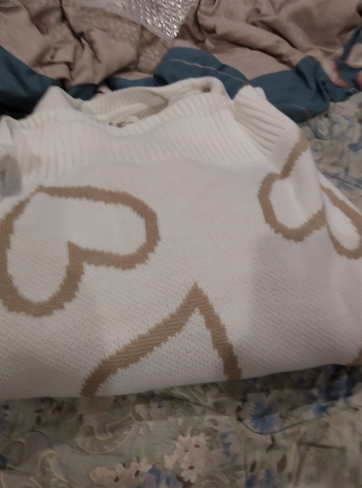 Свитер Женский BESTAMIN белый, розовый Шерсть, Акрил, размер 48, 52 Без ...