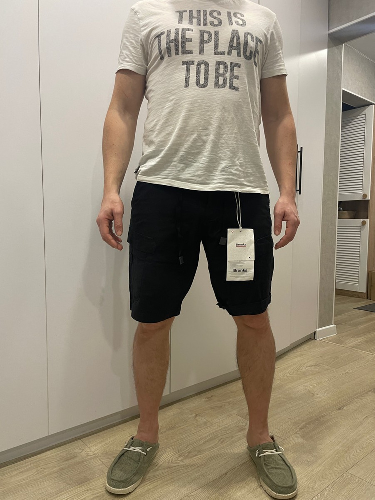 Шорты Мужской Bronks Повседневный черный, размер 52, 54 Хлопок, Эластан Молния, Пуговицы Кнопки ...